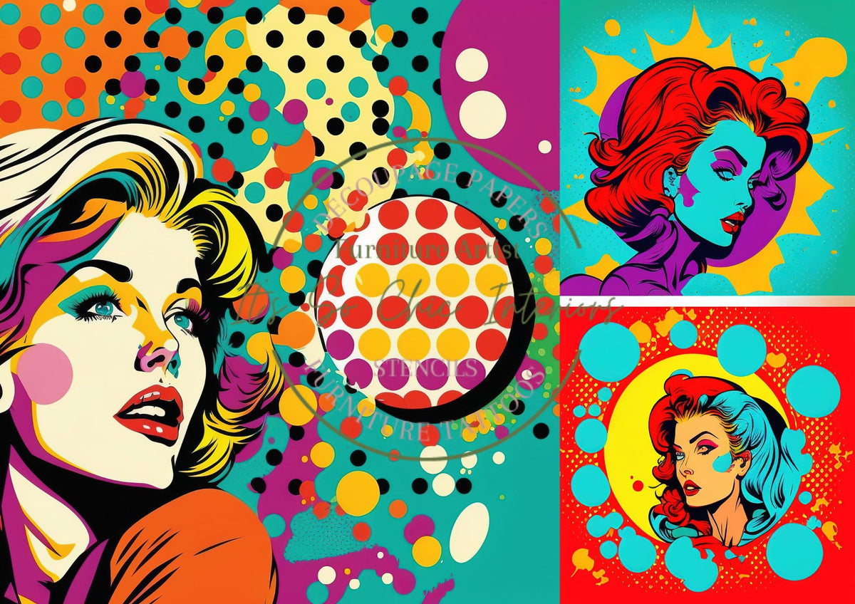 Its so chic A4 Pop Art Mulberry Decoupage Paper – Vintage blue furniture